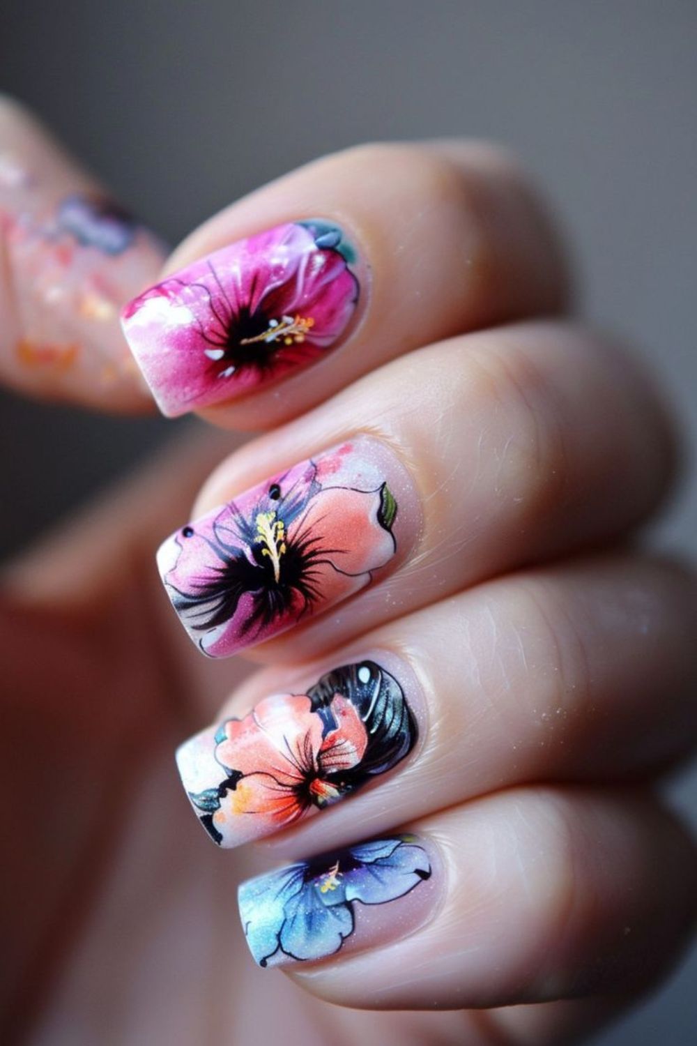 32 Stunning Hibiscus Flower Nails Short - Stylish Hair Ideas